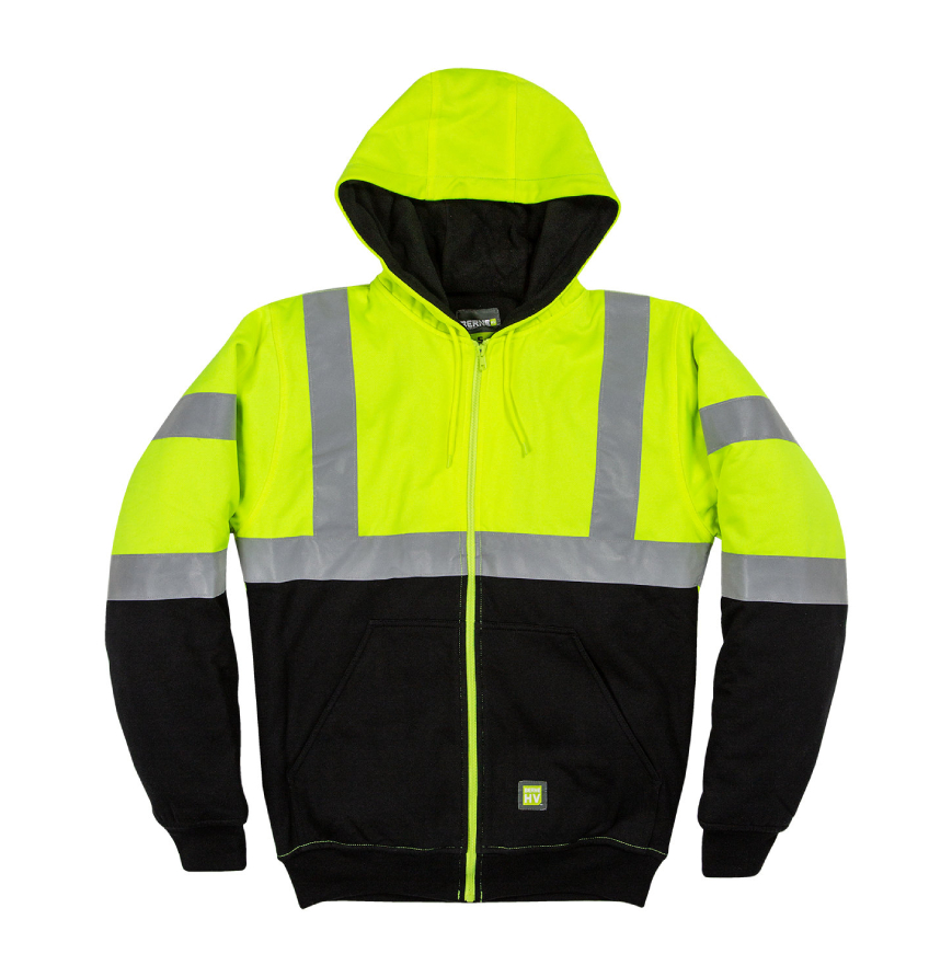 Men's Hi-Vis Class 3 Color Block Full-Zip Hooded Sweatshirt